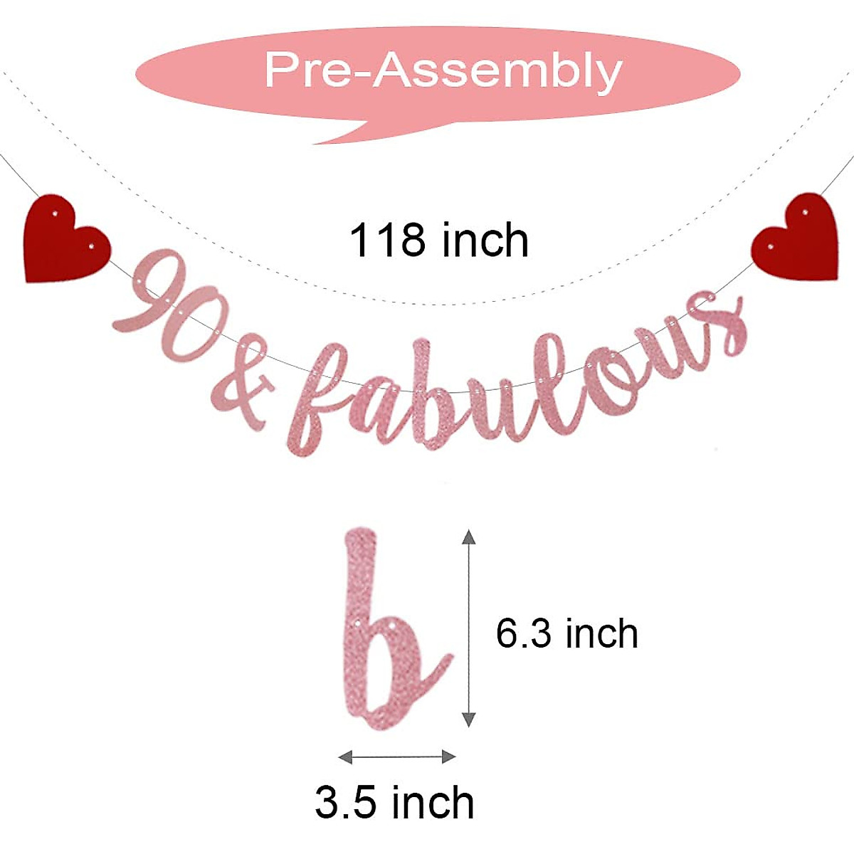 WEIANDBO 90 & Fabulous Rose Gold Glitter Banner,Pre-Strung,90TH Birthday/Wedding Anniversary Party Decorations Bunting Sign Backdrops,90 & fabulous