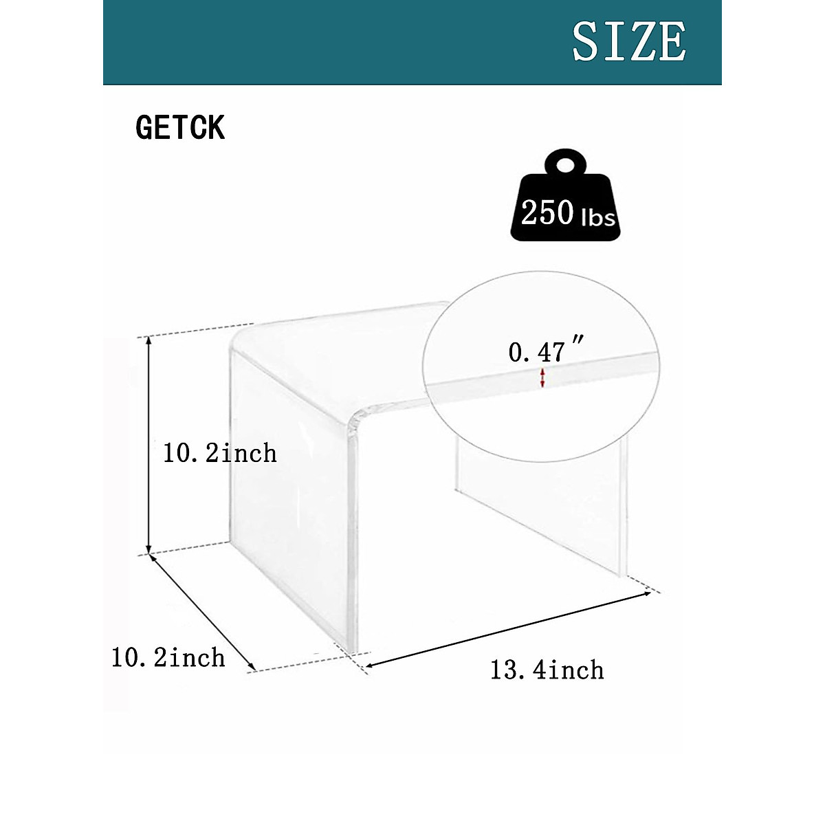 GETCK Acrylic Step Stool, 13.4 Inches Small Step Stool, Kids' Step Stool,Toilet Stool, Acrylic Stool,Plant Stand, Clear Footstool for Bathroom, Display Rack, Holds Up to 250lbs
