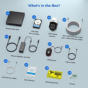 [3TB HDD+Human Tracking] Hiseeu 4K PoE Security Camera System,CCTV Camera Security System w/5MP Home Security Cameras, PTZ 270°Pan 90°Tilt，2-Way Audio,Remote Access,Night Vision,Waterproof,7/24 Record