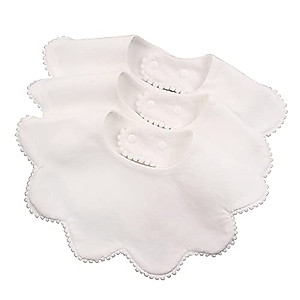 3 PCS White Flower Baby Bibs Infant Burp Clothes For Baby Girls Saliva Towel Cotton Infant Toddler Girls Bibs (3PCS-WHITE)