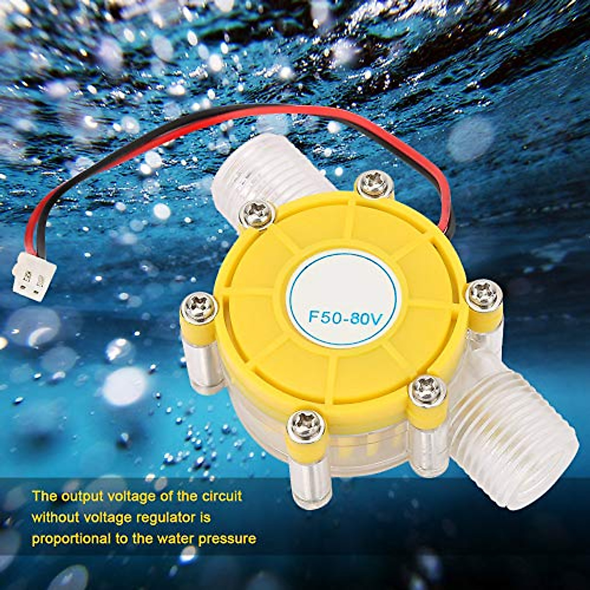 Water Generator, 5-80V DC Micro Water Turbine Generator, F50 Micro-hydro Generator DC Water Flow Pump Turbine,Yellow,Voltage Optional(F50 80V)