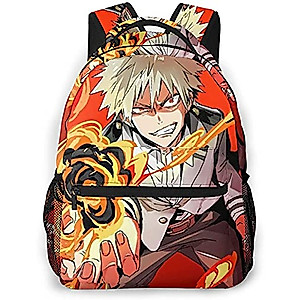 Bakugou Katsuki My Hero Academia Bookbag School Backpack with Bottle Pockets for Girls Boys Durable Waterproof