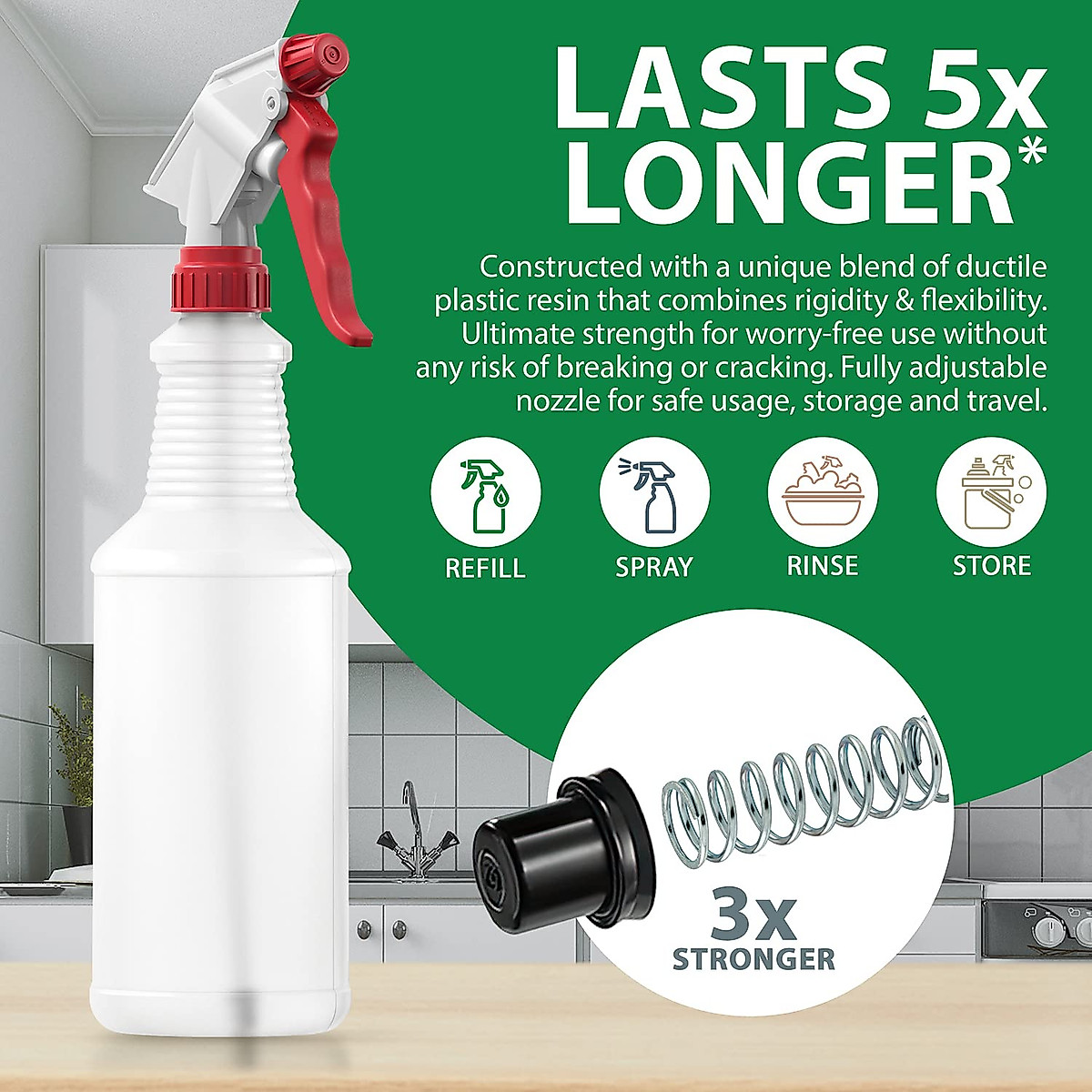 Bar5F Spray Bottle for Cleaning Solutions (24 Oz, 2 Pack) 3X Stronger Heavy-Duty Chemical Resistant 100% Leak-Proof USA Made