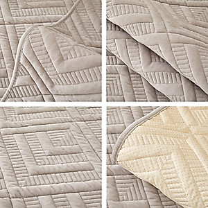 vctops Luxury Velvet Plush Couch Sofa Cover Geometric Quilted Sectional Couch Covers Anti-Slip Sofa Slipcovers for Dogs Cats Kids Loveseat Recliner L Shaped Armrest Backrest (Light Grey,43"x82")