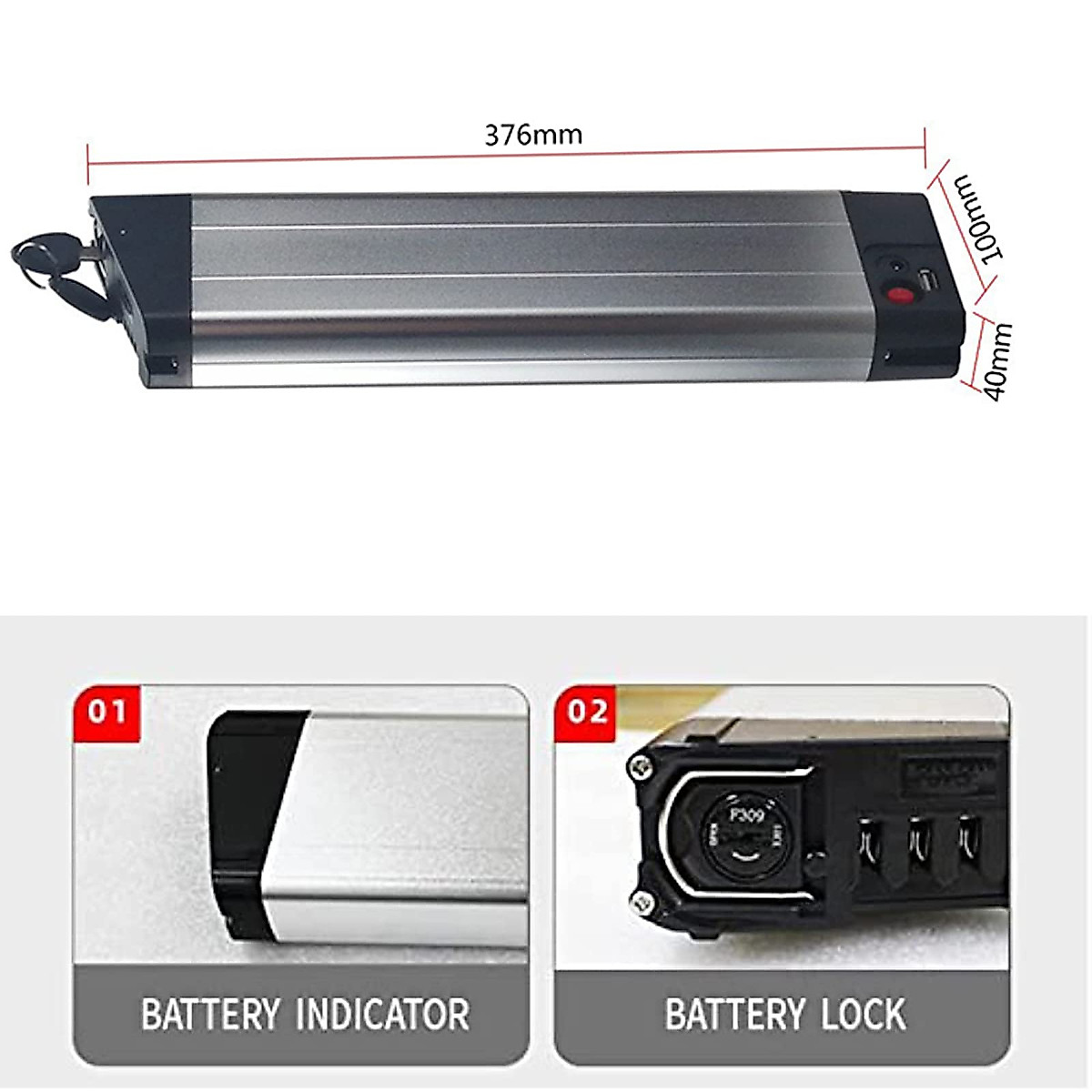 TGHY Electric Bicycle Lithium-Ion Battery 14Ah E-Bike Battery 36V Folding Bike Lithium Battery Pack with USB Port, Battery Lock, BMS Multiple Protection, Charger E-Bike Accessories,36v14ah