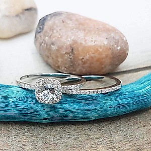 Dazzlingrock Collection 5 MM Round Aquamarine & Diamond Halo Wedding Ring Set in 14K White Gold, Size 7