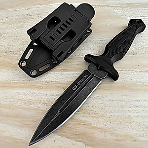 Hunting Knife Tactical Knife Survival Knife 9" Fixed Blade Knife w/ Molle Compatible Pressure Retention Sheath Camping Accessories Survival Kit Survival Gear Tactical Gear 79897 (Black Stonewash)