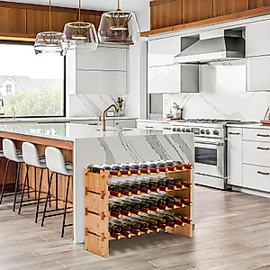 Ekomx Stackable Modular Wine Rack, 36 Bottle Freestanding Storage Bamboo Wine Holder Display Shelves, Sturdy and Durable, Wobble-Free, Perfect for Bar, Wine Cellar, Basement, Cabinet, Pantry(9x4 Rows)