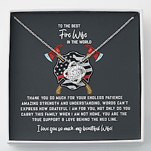 Firefighter Wife Necklace, Jewelry Message from Husband to Wife, Firefighter Job Necklace Present, Meaningful Card Message from Partner Two Toned Box - Love Knot