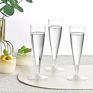 Oasis Creations Plastic Champagne Flute Glasses Set (100 count) 4.5 ounce - Silver Glitter Stem Cups -2 Pieces- Ideal for Birthday Party, Wedding Reception,Office Parties and other Celebrations!