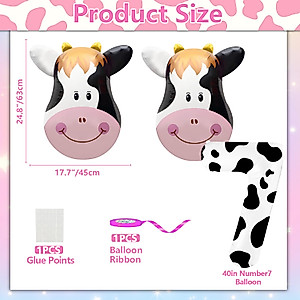 7Pcs Cow Balloons - Cow Print Balloon Huge Cow Head Foil Balloons Number 7 Balloon Cow Decorations for 7th Birthday Farm Animal Birthday Decorations Western Cowboy Theme Party Decoration
