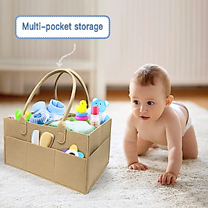 Esoes Diaper Caddy Organizer, Baby Diaper Caddy, Nursery Storage Basket Bin and Car for Diapers and Baby Wipes, Nappy Bags for Mom Toys Storage for Child (Beige)