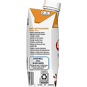 Boost Very High Calorie Nutritional Drink Chocolate Made with Natural Chocolate Flavor & No Artificial Flavors, Colors & Sweeteners, 8 FL OZ (Pack of 12)