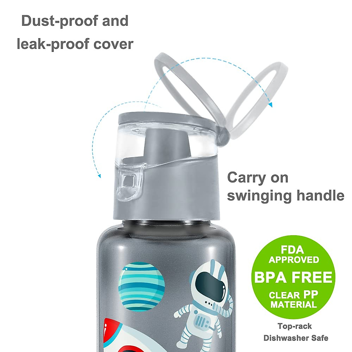 13oz Kids Water Drinking Bottle - BPA Free, Wide Mouth, Chug Lid, Easy Open, Lightweight, Leak-Proof Water Bottle with Cute Design for Girls & Boys - 2 Pack(Shark/Space)