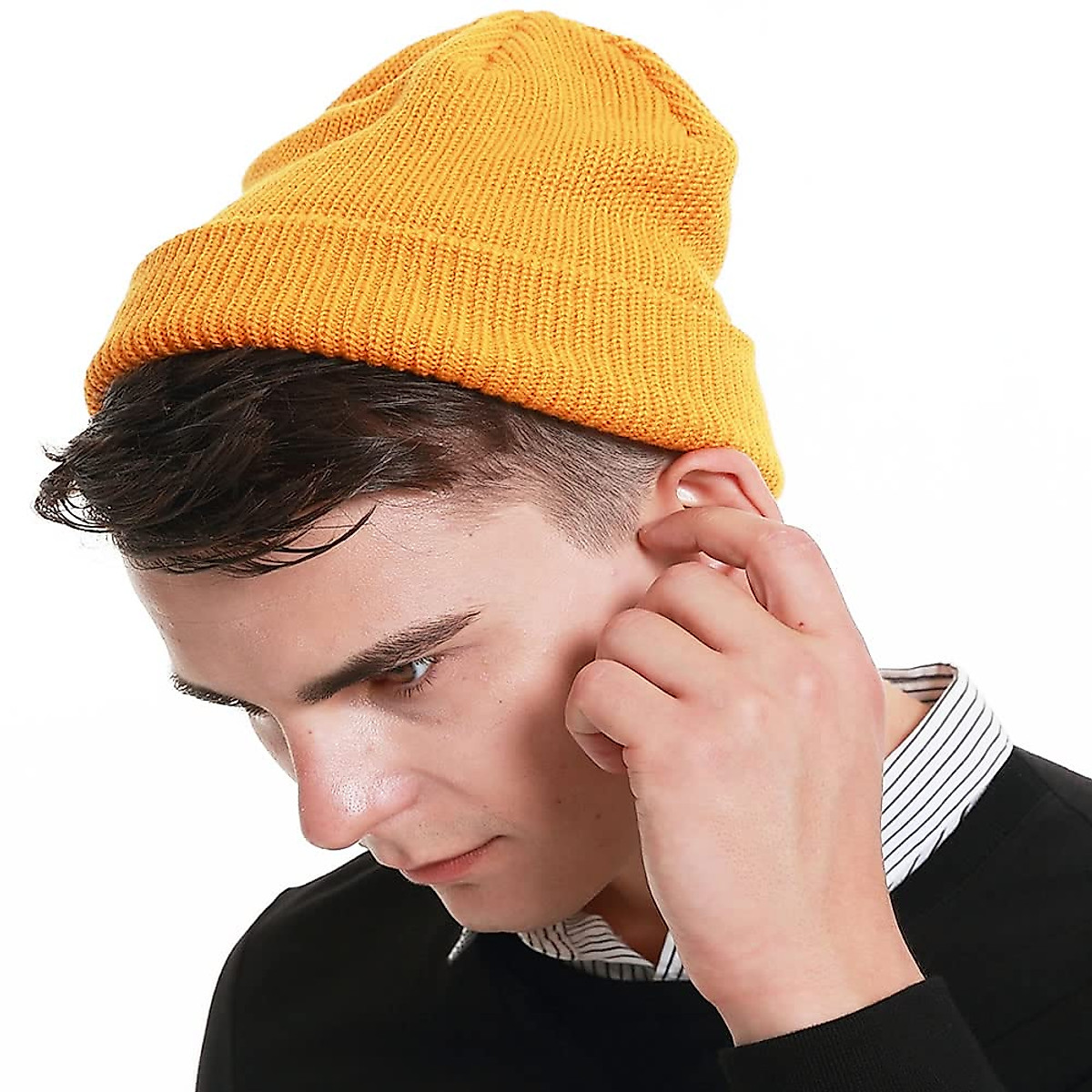 Paladoo Warm Knit Cuff Beanie Cap Daily Beanie Hat for Men womenm (Gold Yellow