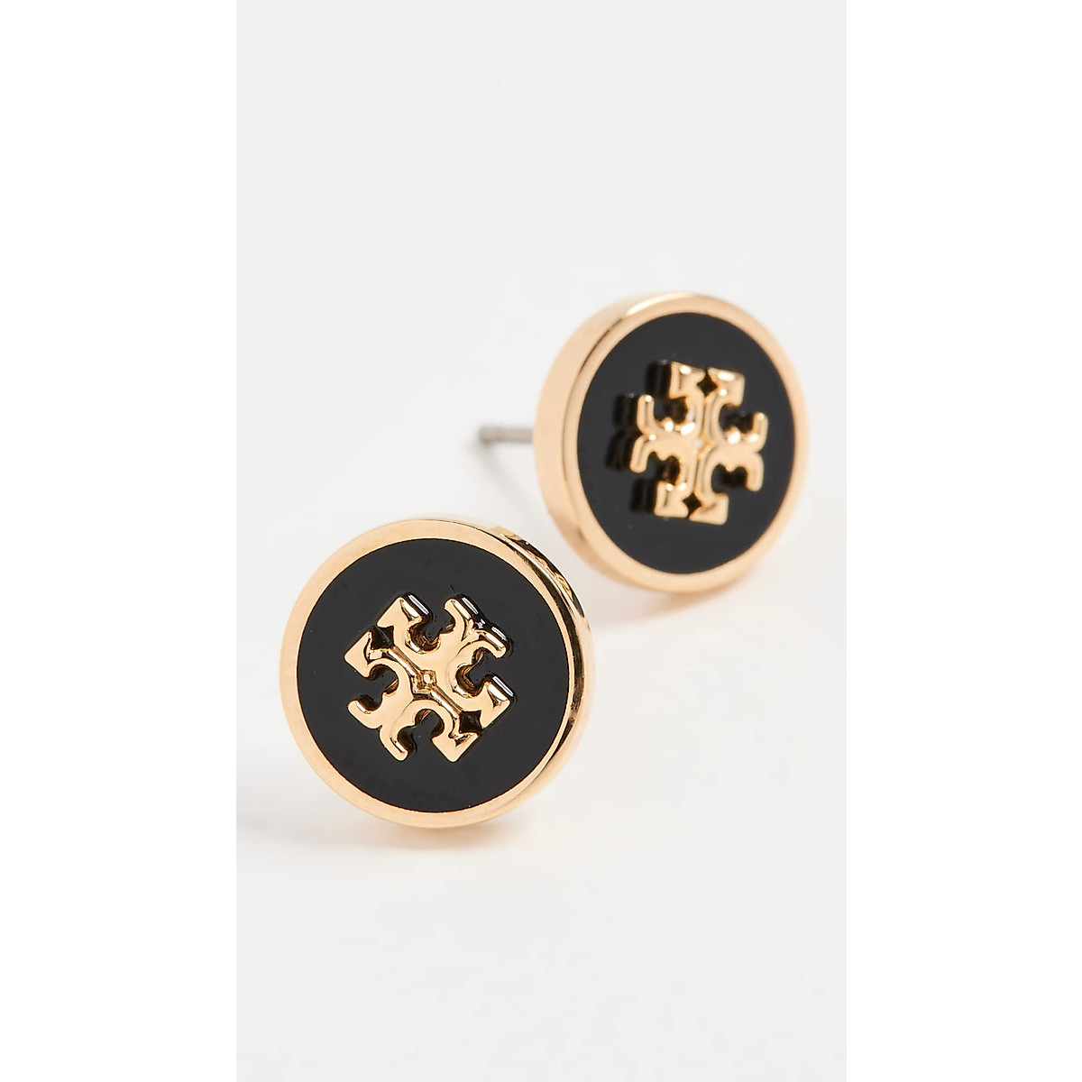 Tory Burch Women's Kira Enamel Circle Stud Earrings, Tory Gold/Black, One Size