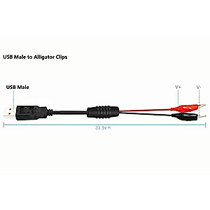 NOYITO Alligator Clips to USB Female Test Lead 18AWG Red Black Wire Max 5A Current Cable Length 12 inches Compatible with USB Devices (Pack of 2) (Alligator Clips to USB Female)