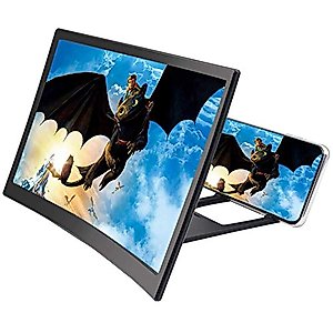 Emoly 12'' 3D Curve Screen Magnifier for Cell Phone, HD Amplifier Projector for Movies, Videos, and Gaming Foldable Phone Stand with Screen Amplifier for iPhone,All Smartphones (Black, 12 inch)