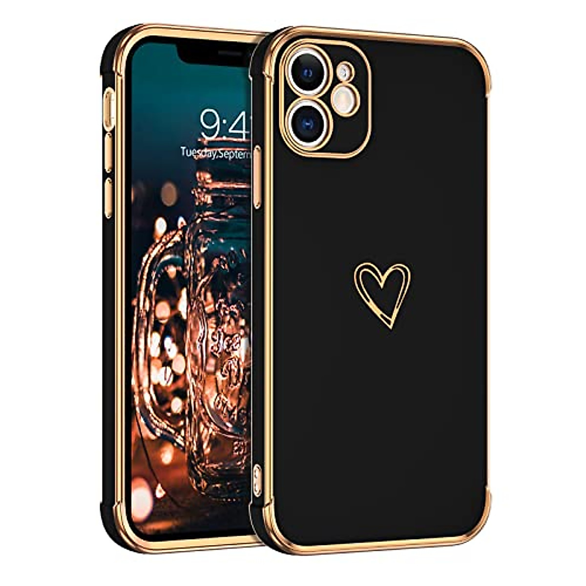 BENTOBEN iPhone 12 Case, iPhone 12 Phone Case, Cute Heart Pattern Slim Fit Soft Flexible Shockproof TPU Bumper Protective Women Girls Boys Men Non-Slip Lightweight Cover for iPhone 12 6.1 Inch, Black