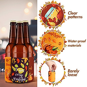 3 otters 12 Pcs Thanksgiving Day Can Cooler Friends Gathering Neoprene Beer Can Cooler Cover Fall Turkey Party Cans Decor Sleeves for Soda Beer Soft Drinks Canister Friendsgiving Parties holiday