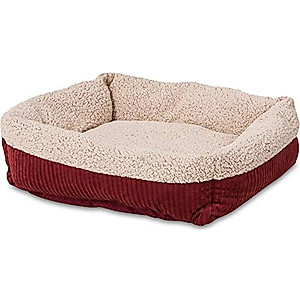 Petmate Aspen Pet 80136 Self Warming Rectangular Lounger For Pets, 24" x 20", Warm Spice With Creme, Barn Red/Cream