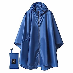 Women Waterproof Rain Poncho with Pockets Navy, One Size