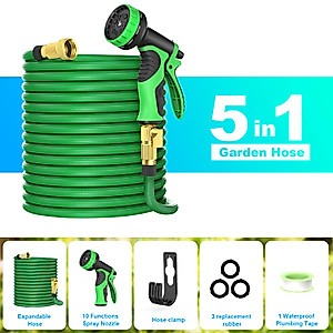 100ft Expandable Garden Hose with 10 Function Nozzles, New Water Hose with 50 Layers Innovative Nano Rubber, 3/4" Solid Brass Fittings, Flexible Hose Expanding Hose