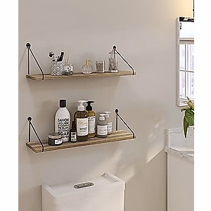 Sapowerntus Long Floating Shelves for Wall Mounted 24 Inch, Rustic Farmhouse Wood Bathroom Hanging Extended Shelf, Bedroom Living Room Kitchen Office Display, Storage Decor Set of 2, Brown