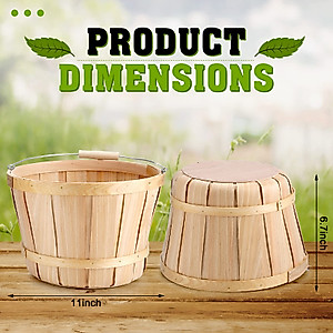 6 Pack 11 x 6.7'' Large Round Wooden Baskets with Handles, Handmade Wood Basket, Bushel Baskets, Farmers Market Baskets, Apple Baskets, Wooden Baskets for Indoors Outside Personal or Commercial Use