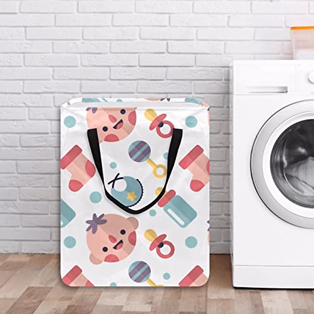 Baby and Bottle Toyes Sock Print Collapsible Laundry Hamper, 60L Waterproof Laundry Baskets Washing Bin Clothes Toys Storage for Dorm Bathroom Bedroom