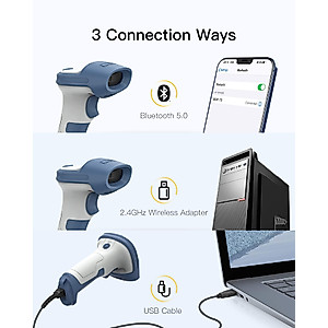 Inateck Bluetooth Barcode Scanner with Charging Base, 2D Wireless, Bundle Product, BCST-73 and BS04001