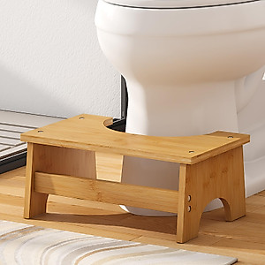 Bamboo Toilet Stool Poop Stool for Adults, Step Stool,Poop Stool for Bathroom, Waterproof and Non Slip Squat Stool Adult Bamboo Toilet Stool (6.7‘’H)