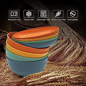 Yemyep Wheat straw Dinnerware sets, Unbreakable Lightweight Bowls and Plates, Reusable, Microwave&Dishwasher Safe, BPA Free, Plastic Salad Bowls and Plates for Kitchen, Soup, Camping (Multi)