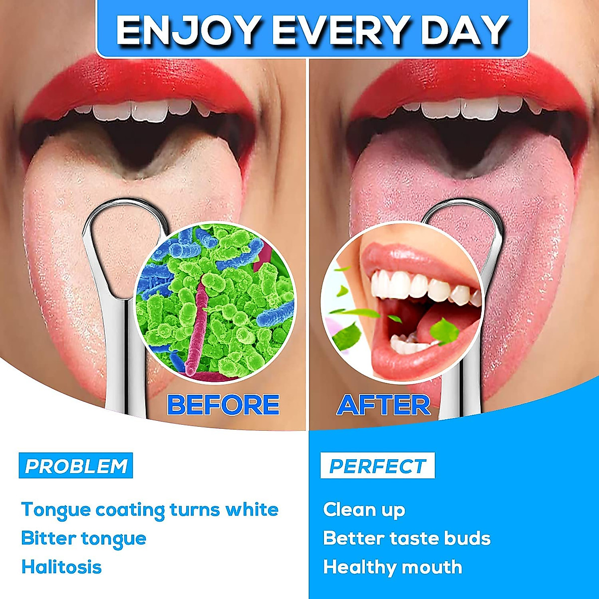 6PCS Metal Tongue Scraper, Preminum Tongue Clearners for Adults & Kids, Medical Grade 100% Stainless Steel Tounge Brushes for Oral Healthy Care, Bad Breath Treatment, Easy to Use Tongue Cleaning Tools