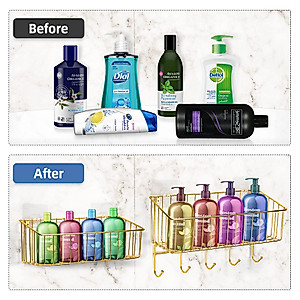 JLLOM Shower Caddy Bathroom Organizer,2-Pack Adhesive Shower Organizer with 5 Hooks,No Drilling Rustproof Stainless Steel Wall Mount Shower Shelves for Inside Shower & Kitchen Bathroom Storage