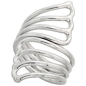 Sterling Silver Wire Wrap Ring for Women Long Fan Bypass Handmade 1 1/2 inch long, size 7