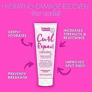Umberto Giannini Curl Repair Conditioner, Vegan & Cruelty Free Repair & Growth Formula with Seaweed, Wheat Bran & Caffeine, 250 ml