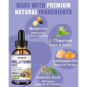 Melatonin for Dogs | 60ML Natural Calming for Dogs Anxiety & Stress with Melatonin, Valerian, Ashwagandha & L-Theanine | Liquid Melatonin for Dogs Helps with Sleep, Thunder, Fireworks | 2 oz, Bacon