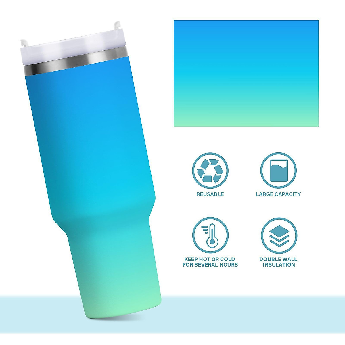 MCHIVER Blue Gradient 30 oz Tumbler with Handle and Straw Stainless Steel Vacuum Water Bottle Leak-proof Travel Coffee Mug Insulated Tumbler for Office Car Home