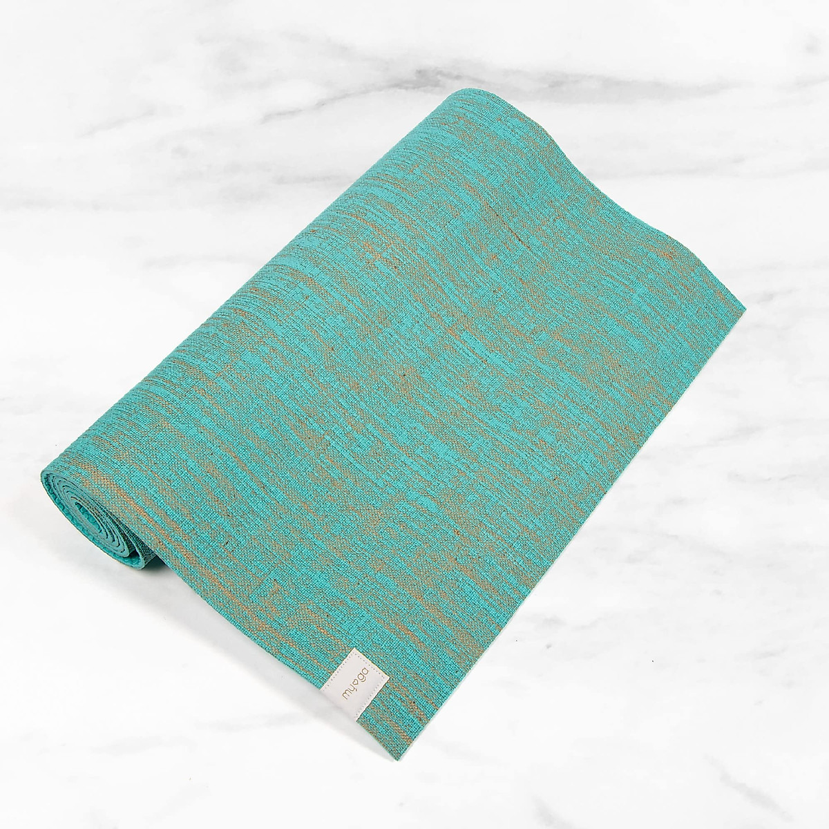 Myga Jute Yoga Mat - High Performance Vegan Floor Exercise Mat - Eco Friendly Biodegradable Yoga Mat with PVC Backing - 72" x 24" - 0.2" Thickness Aqua