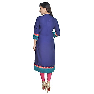 Chichi Women's Indian Embroidered Rayon Kurti Top, Royal Blue, XX-Large