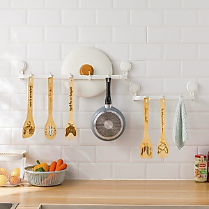 Rooster Wooden Cooking Spoons Set of 5,Rooster Gift,Chicken Lovers Gifts,Rooster Kitchen Decor,Bamboo Cooking Spoons Farmhouse Housewarming Wedding Mom Cooking Mother's Day Gift Father's Day Gift