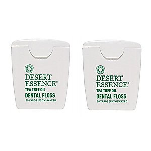 Desert Essence Tea Tree Oil Dental Floss, No alcohol, 50 Yards (45.7 M) Waxed (Pack of 2)