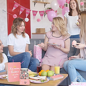 555 Pcs How Many Kisses Baby Shower Games, Pink and Gold Standing Sign Guessing Cards Baby Shower Kisses Stickers for Kids Girl Birthday Baby Shower Sprinkle Party Decoration (No Candy and Jar)