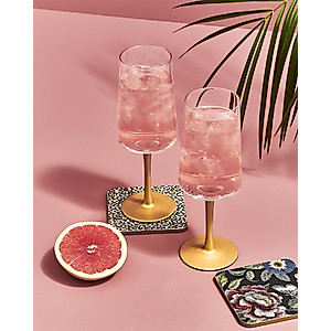 Spode Creatures of Curiosity Collection Gold Stem Wine Glasses Set of 2, Long Stem Rosé, Red and White Wine Glass, 12-Ounce Cup, Glass Stemware with Gift Box