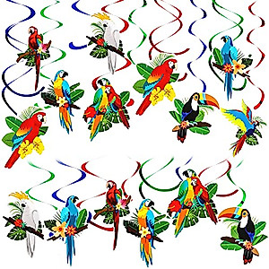 30 Tropical Birds Party Supplies Tropical Hawaiian Decorations Toucan Parrot Party Hanging Swirl Foil Ceiling Decor for Summer Luau Hawaiian Beach Pool Party Wedding Birthday Party Supplies