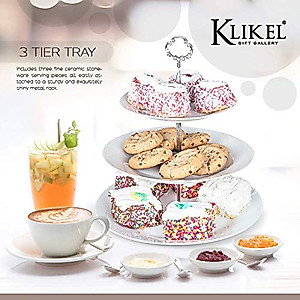 Klikel 3 Tiered Serving Stand -Silver Serving Tray for Parties - Round Platter for Cupcakes Fruits Dessert or Tea - Cake Pop Stand and Buffet Server