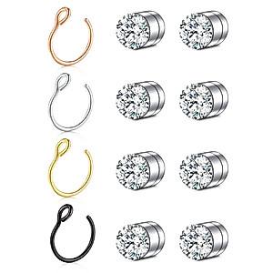 Longita Fake Nose Ring Fake Nose Piercing Magnetic Nose Ring Fake Nose Rings Hoop Clip on Nose Ring Faux Nose Rings for Women Fake Nose Stud Fake Lip Ring Magnetic Nose Stud