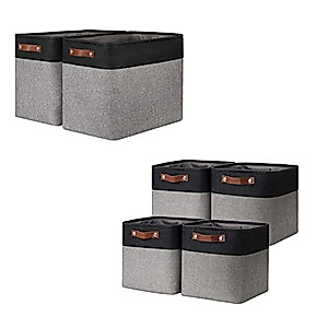 DULLEMELO Collapsible Bundle Baskets 2 Large Baskets 17"x12"x15" + 4 Cube Baskets 11"x11"x11"（Black&Grey)