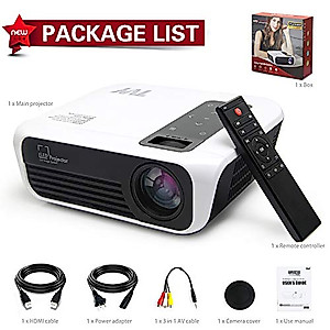 TVY Native 1080P Home Theater Projector 5000 Lumens and 200'' Display Portable Outdoor Movie Projector, Compatible with PS4, PC via HDMI, AV and USB for Entertainment (White)